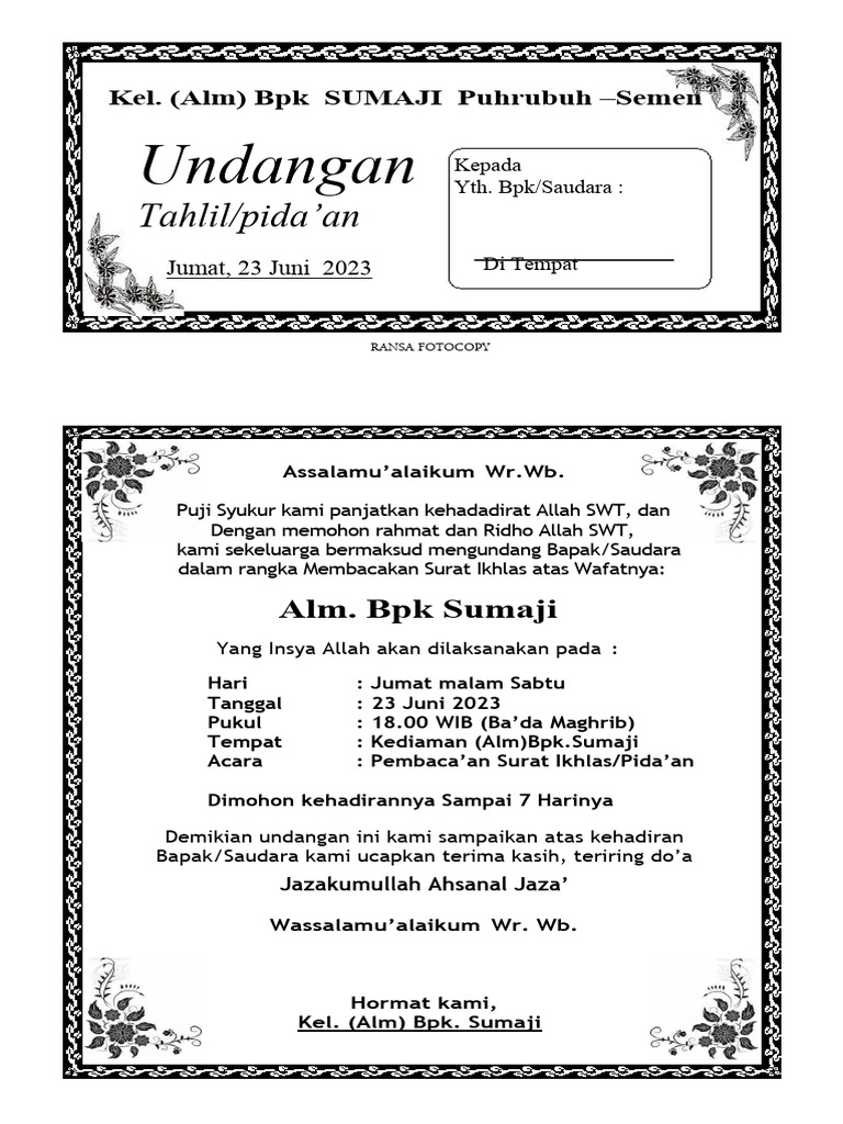 Undangan Pida'an | PDF