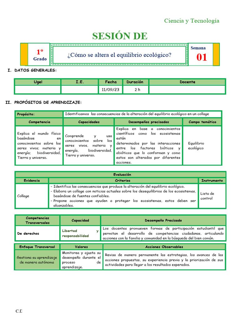 1° Sesión de Aprendizaje Sesión 1-Sem.1-Exp.6-Cyt | PDF