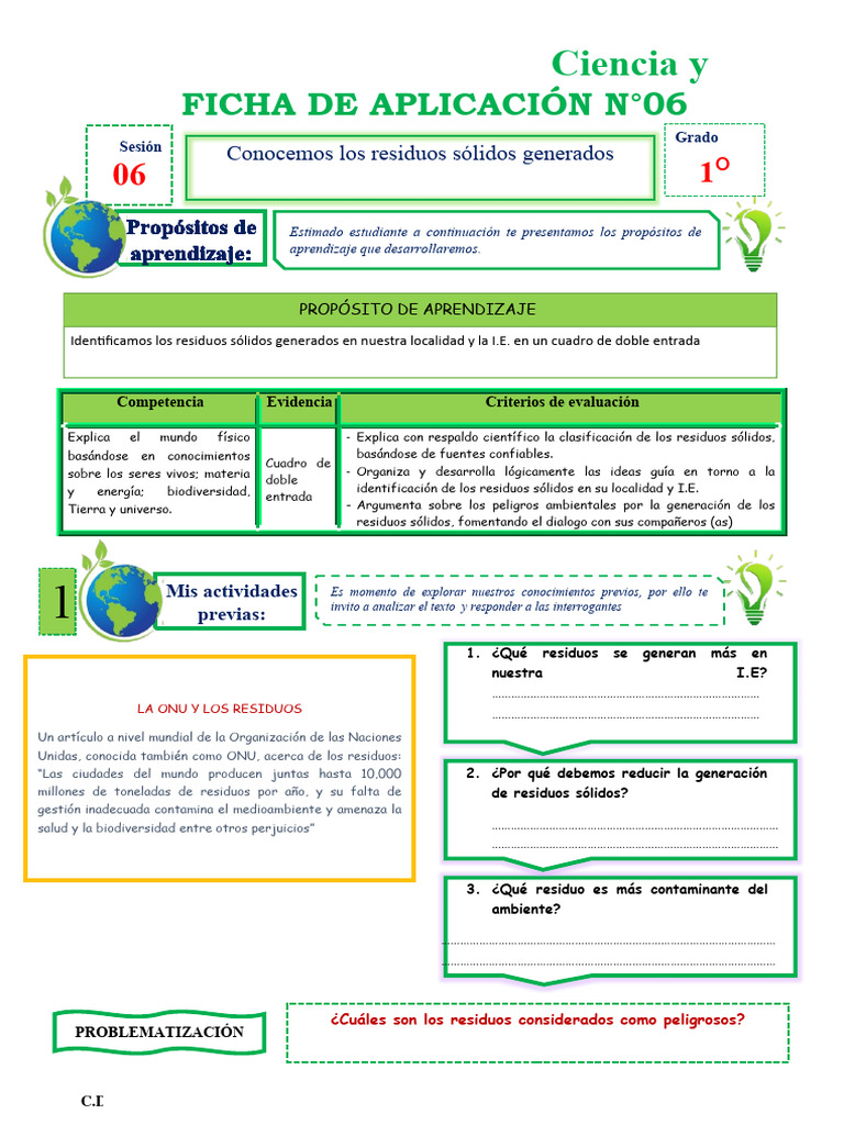 1° Ficha de Aplicación-Sesión 6-Sem.3-Exp.6-Cyt | PDF