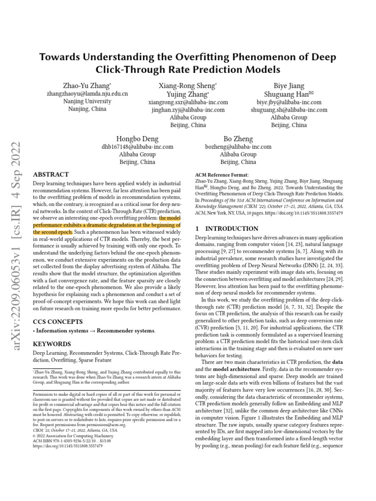 Towards Understanding The Overfitting Phenomenon of Deep Click-Through Rate Prediction Models | PDF