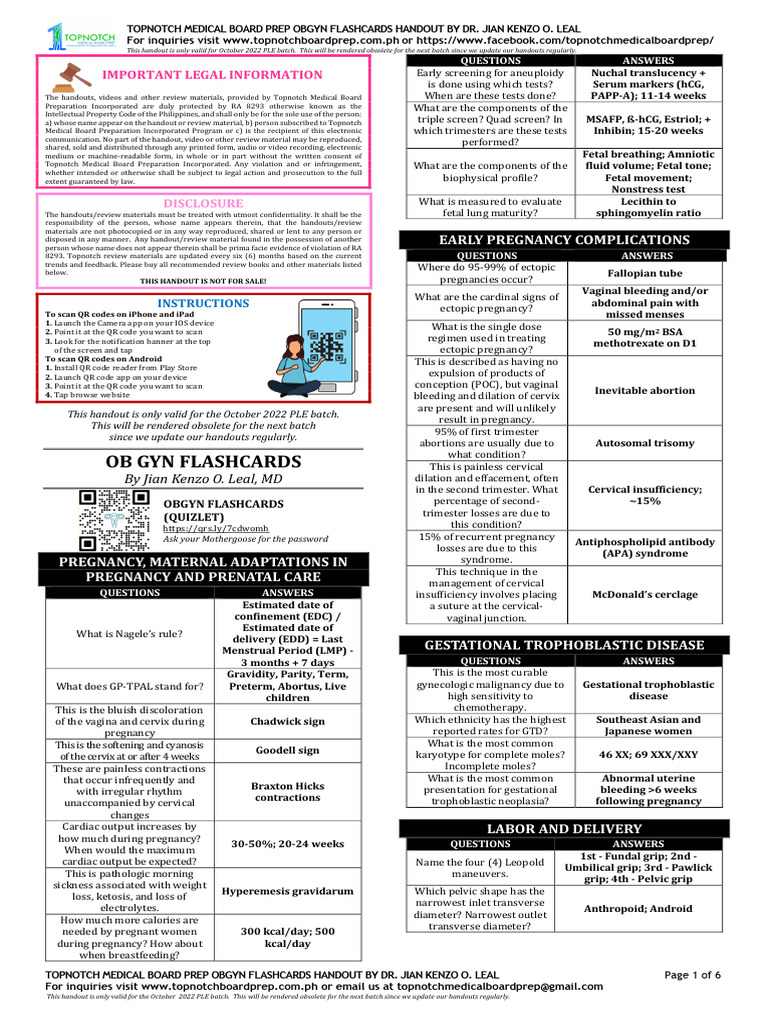A10 Ob Gyn Flash Cards Oct 2022 | PDF