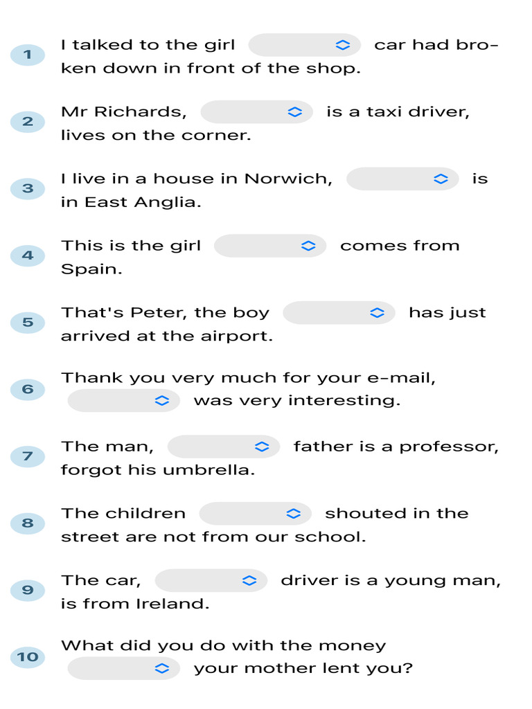 Relative Pronouns - Who, Which, Whose - Exercise | PDF