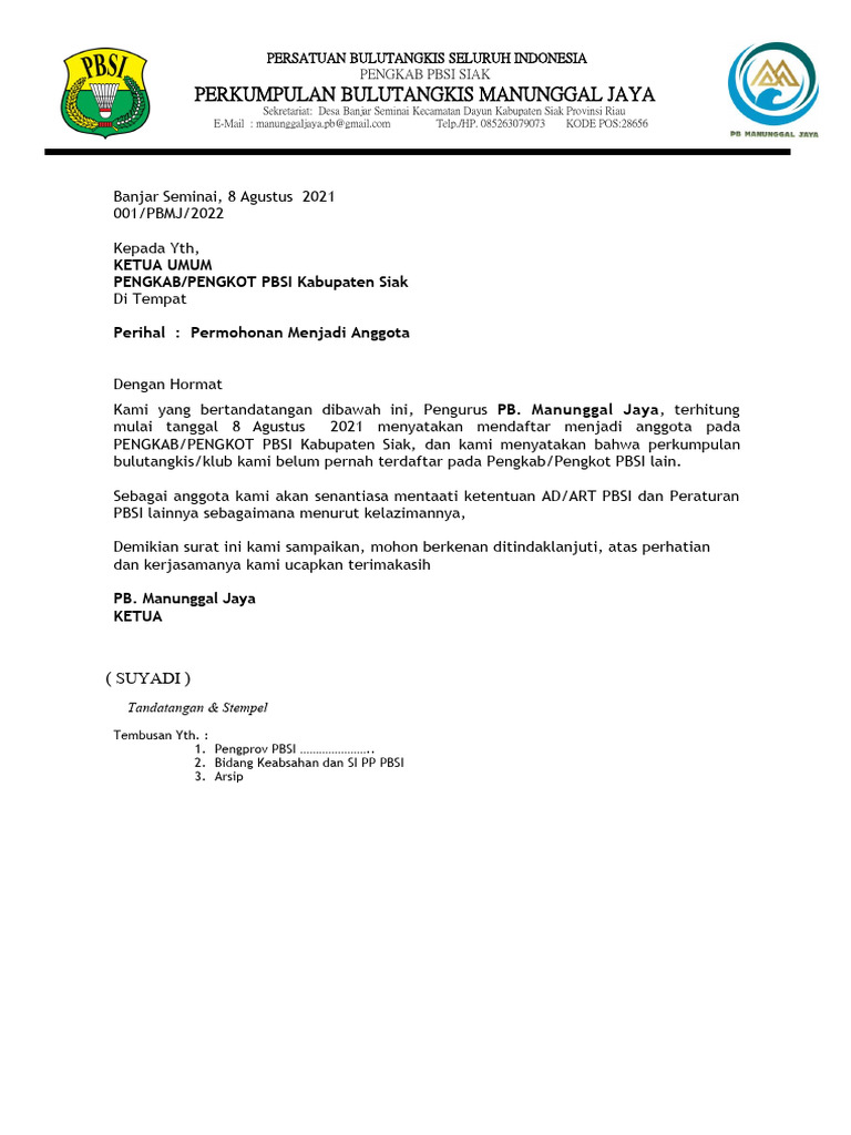 Surat Pendaftaran PB Baru | PDF