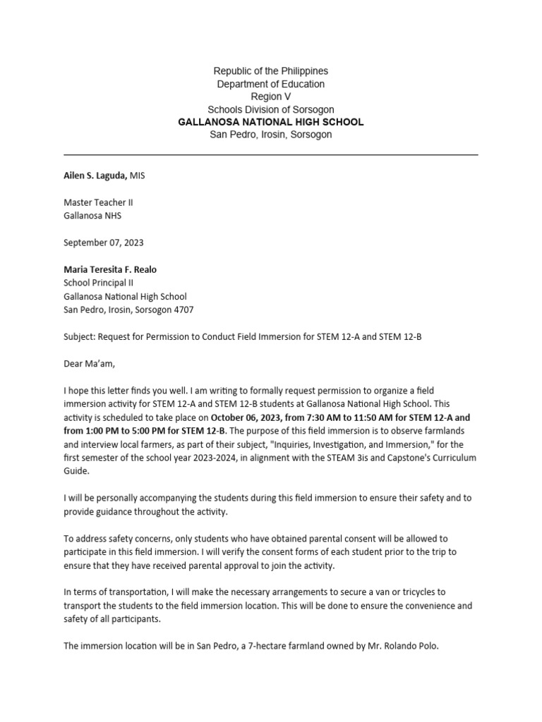 Letter of Request For Field Immersion | PDF