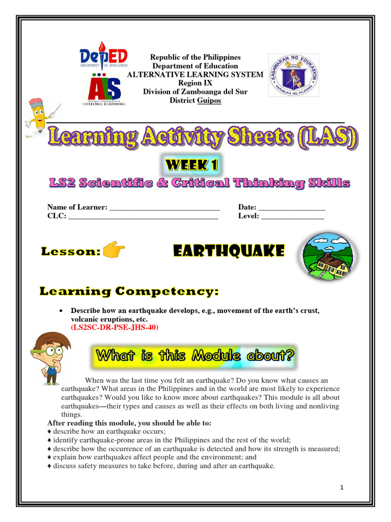 LS2 Modules With Worksheets Earthquake WOAK | PDF
