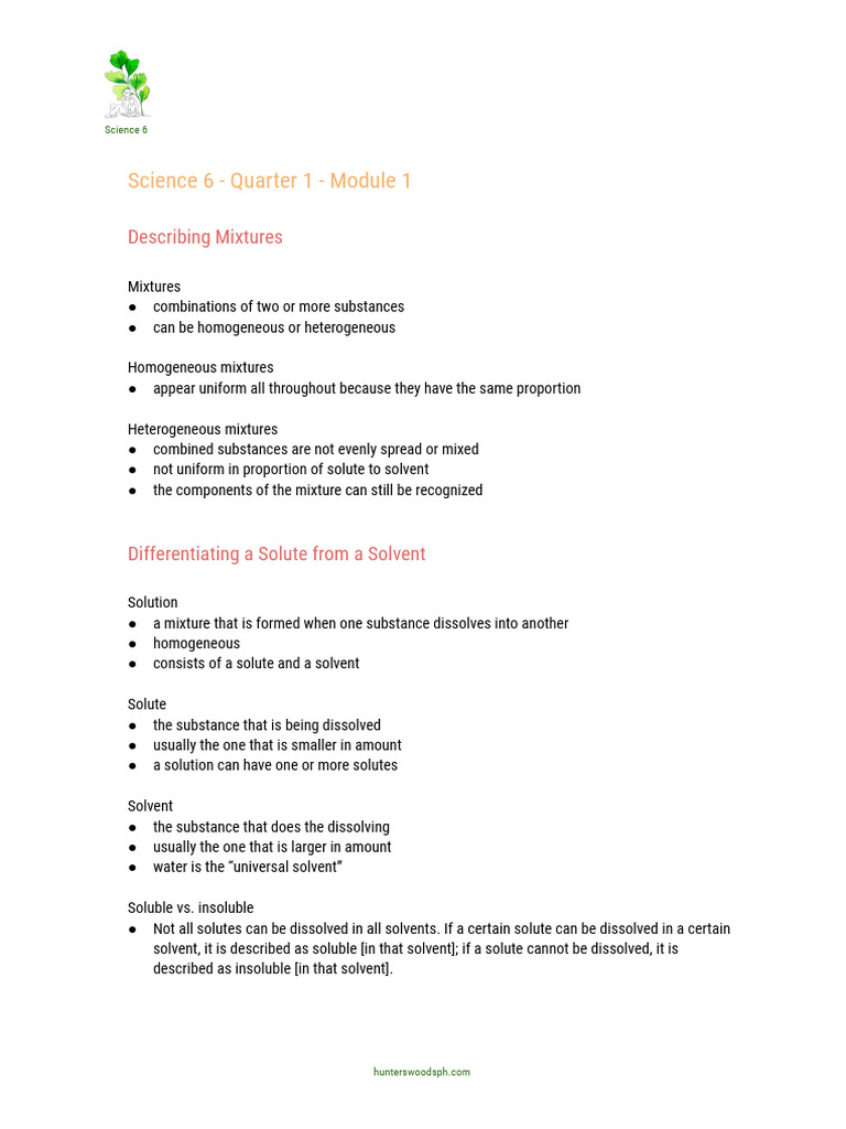 HuntersWoodsPH Science Notes Grade 6 1st Quarter | PDF