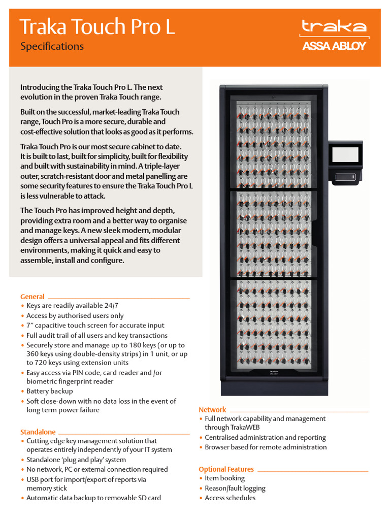 Traka Touch Pro L Datasheet A4 | PDF | Computers