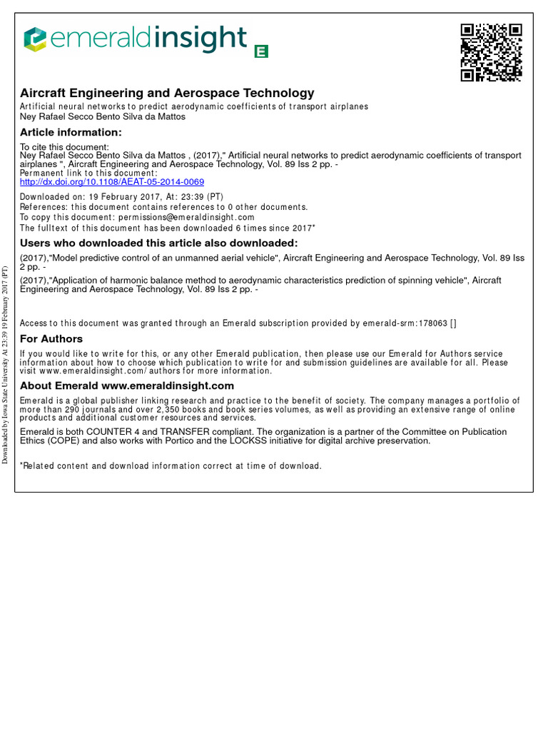 Artificial Neuralnetworks To Predict Aerodynamic Coefficients of Transportairplanes Secco2017 ...