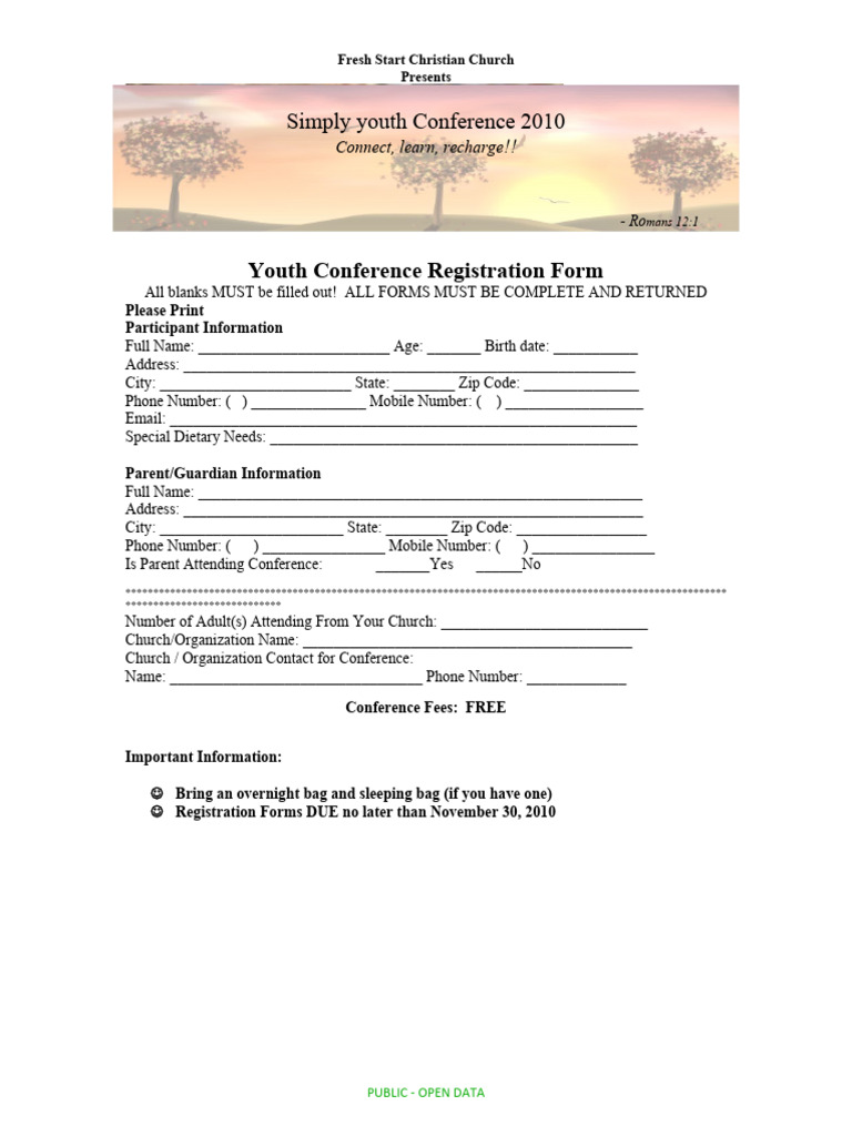 Church Conference Registration Form | PDF