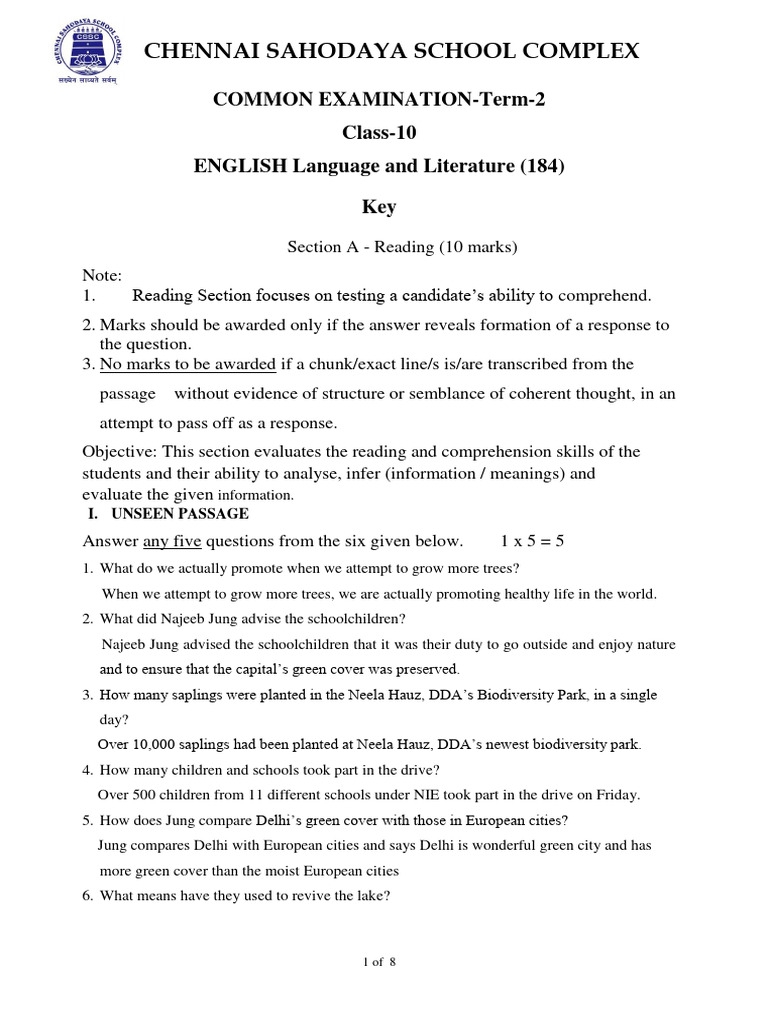Class 10 English Exam Guide: Term 2 | PDF | Memory | Information