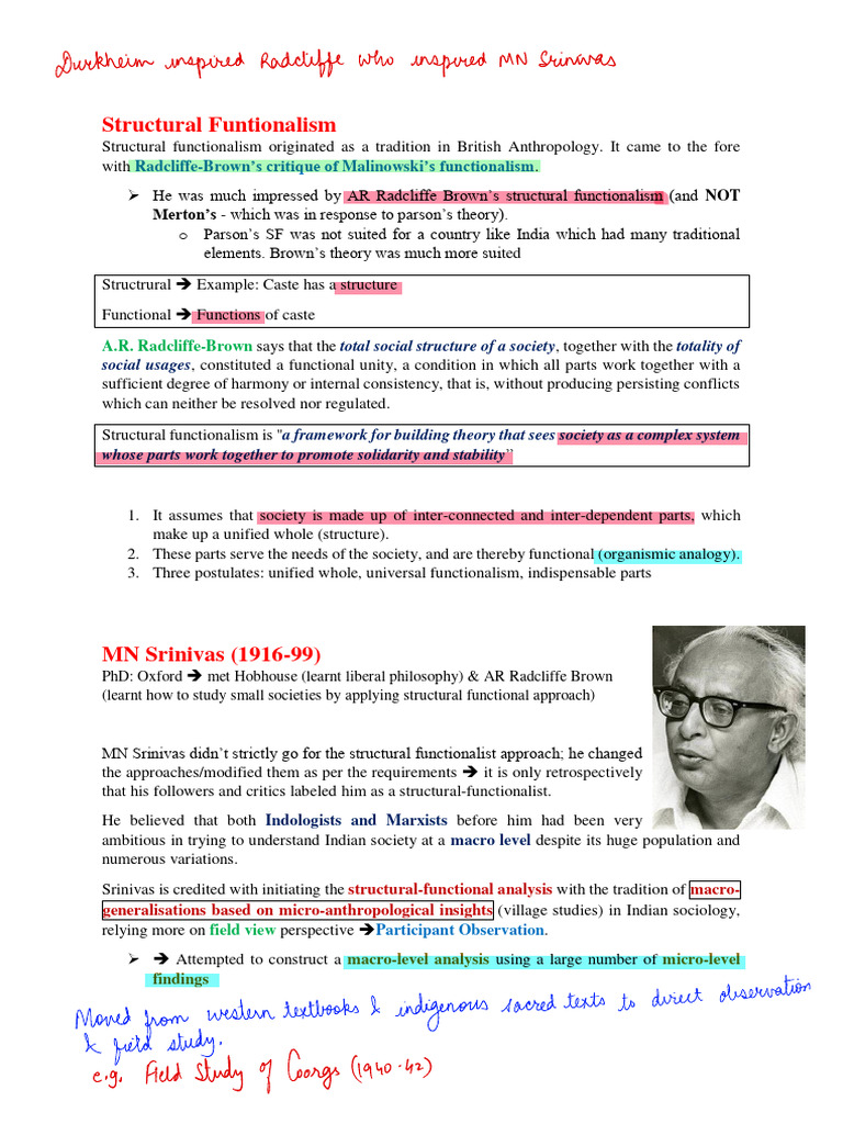 Structural Funtionalism: Radcliffe-Brown's Critique of Malinowski's Functionalism | PDF