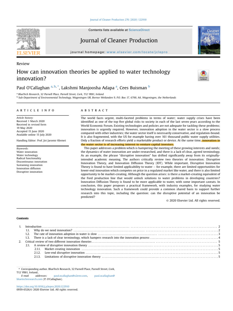 How Can Innovation Theories Be Applied To Water Technology Innovation-GROUP 7 | PDF | Disruptive ...
