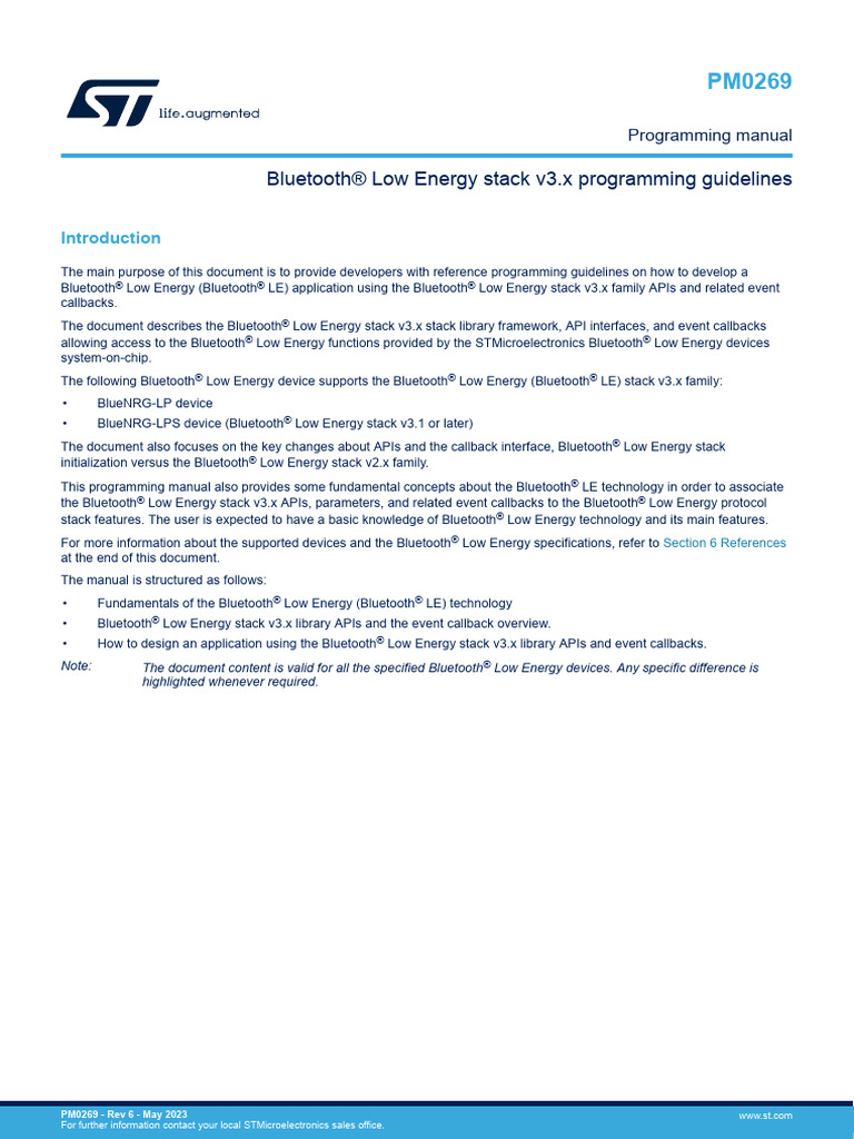 pm0269 Bluetooth Low Energy Stack v3x Programming Guidelines Stmicroelectronics | PDF