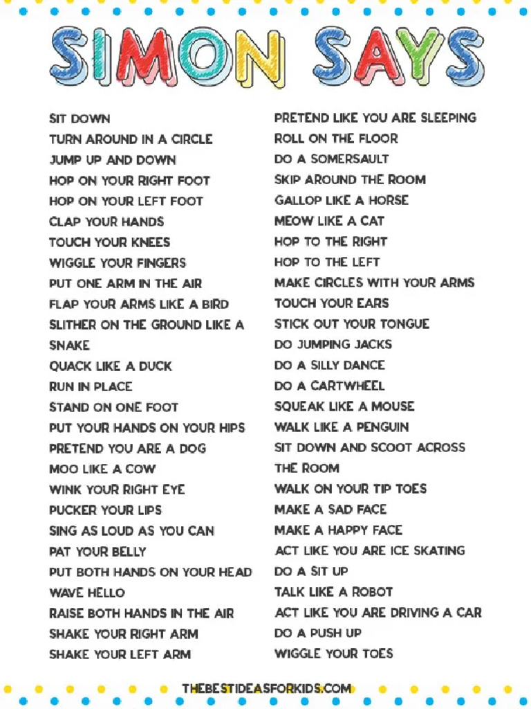 Simon Says Ideas Printable | PDF