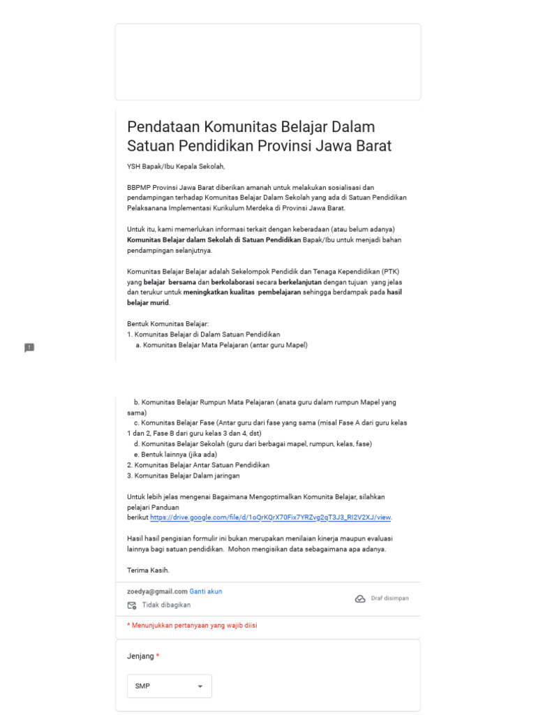 Pendataan Komunitas Belajar Dalam Satuan Pendidikan Provinsi Jawa Barat | PDF