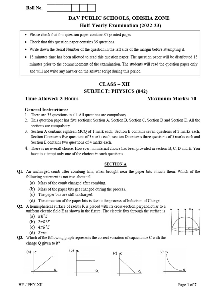 XII - PHYSICS - HY - Question - Paper | PDF