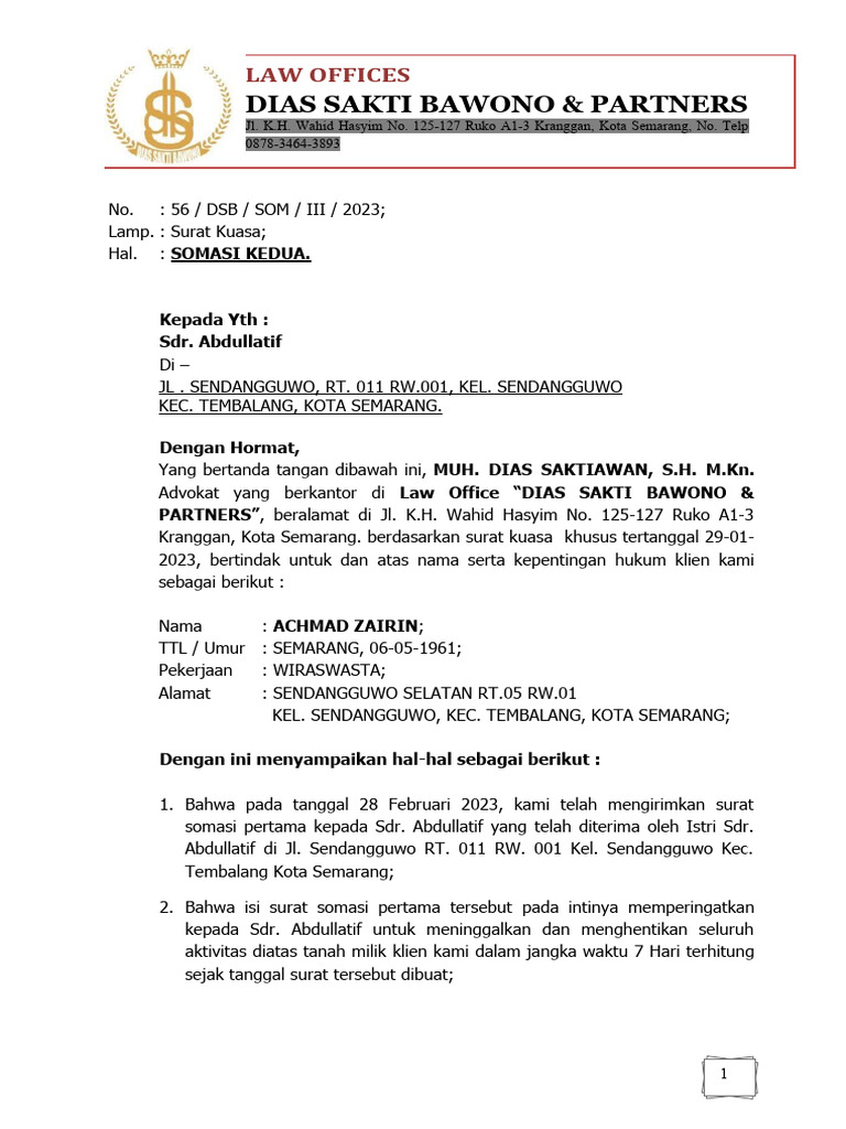 Somasi Kedua | PDF Somasi Kedua | PDF
