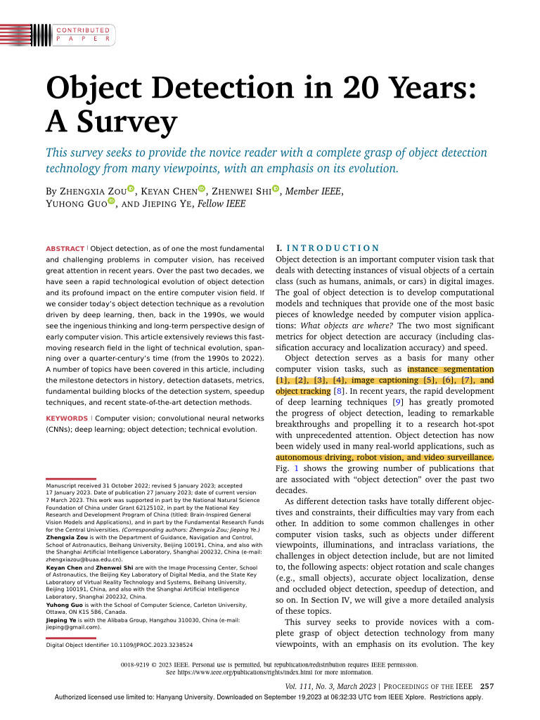 Object Detection in 20 Years A Survey | PDF