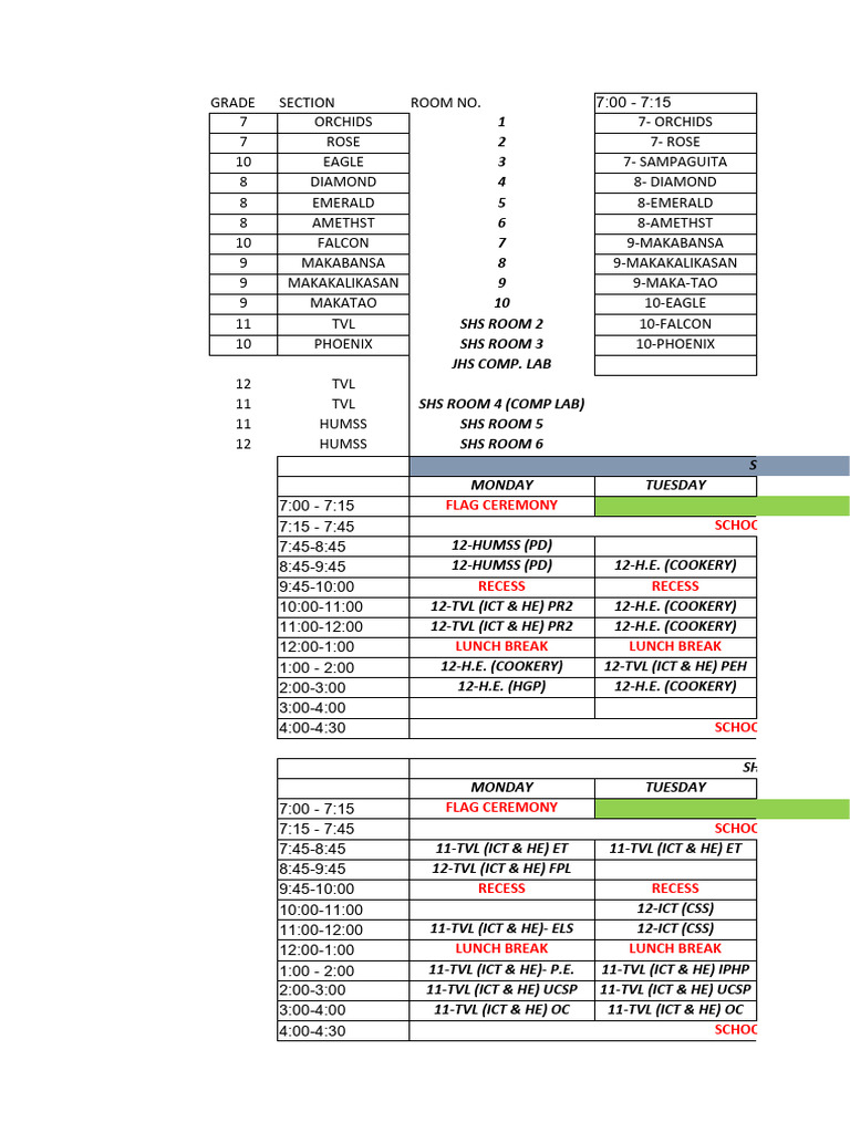 Sched SHS 2023 2024 | PDF