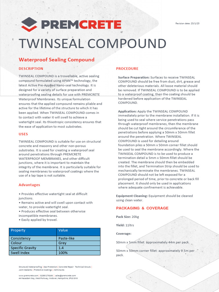 PREMCRETE-TWINSEAL-COMPOUND_TDS-3 | PDF