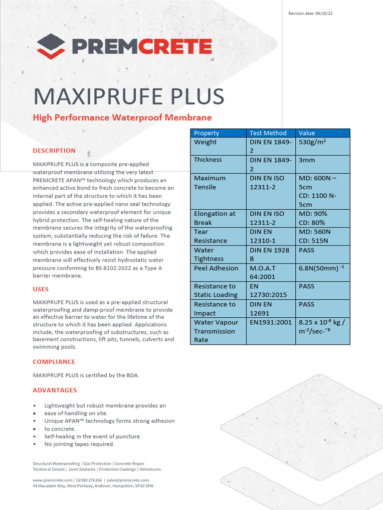 Premcrete Maxiprufe Plus - TDS | PDF