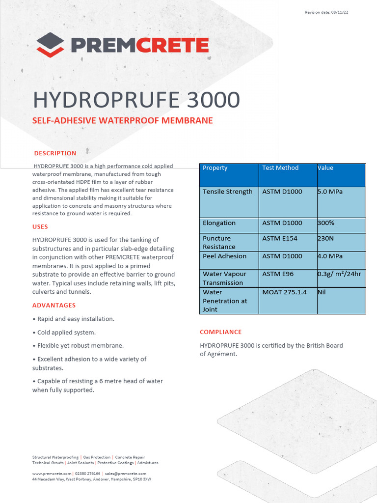 Premcrete Hydroprufe 3000 - TDS | PDF