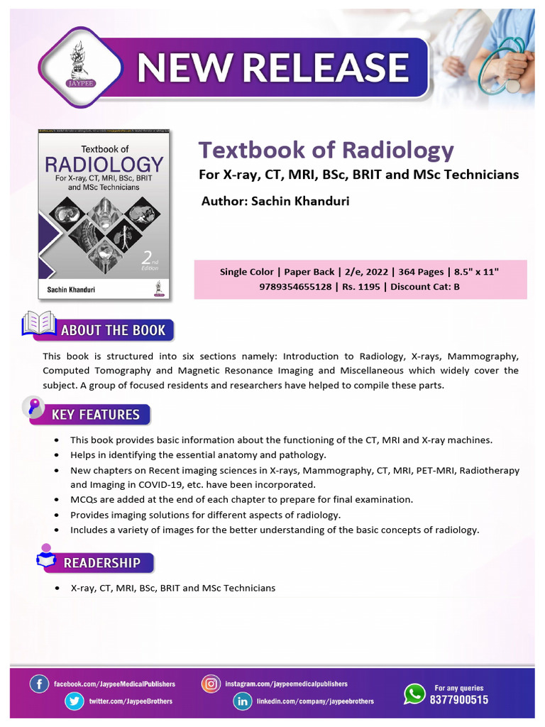 Sachin Khanduri - Textbook of Radiology For X-Ray, CT, MRI, BSC, BRIT and MSC Technicians 2E | PDF