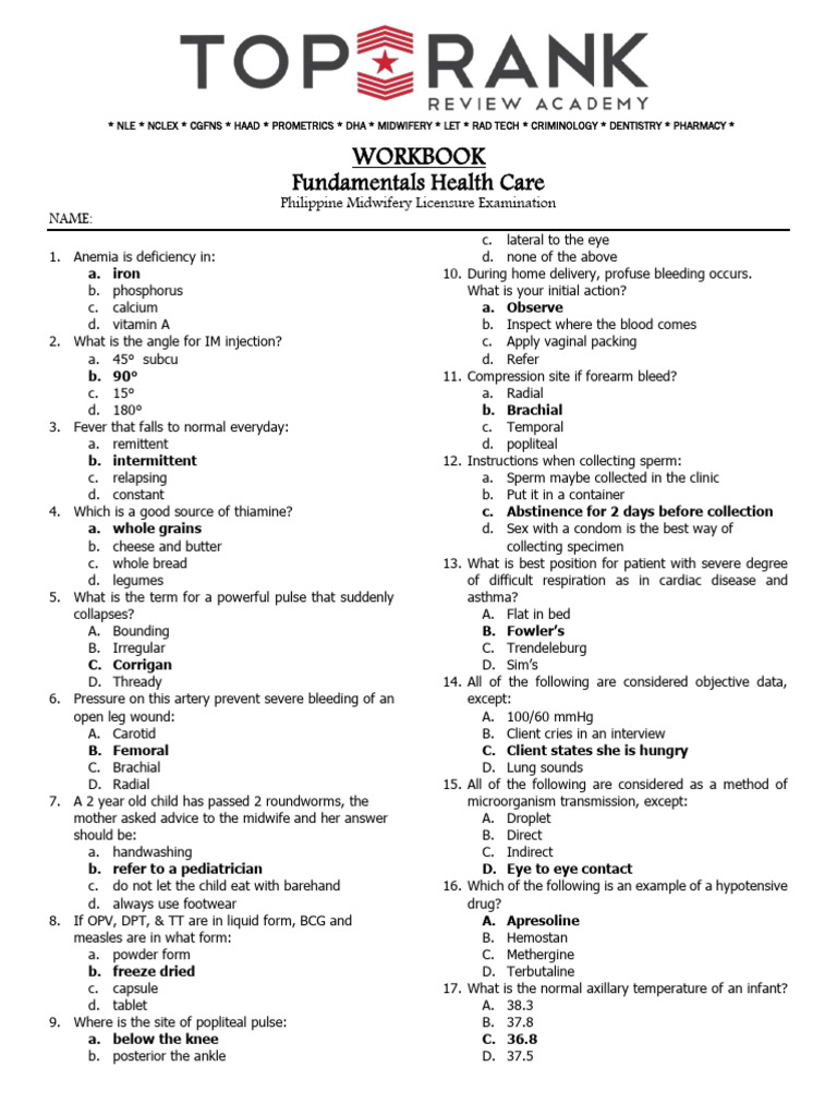 FHC - Answer Key | PDF | Cardiopulmonary Resuscitation | Rectum
