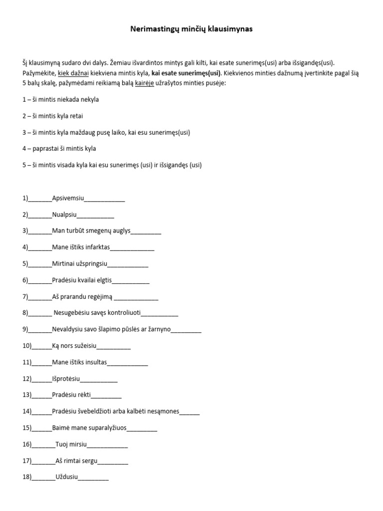 Nerimastingu Minciu Klausimynas | PDF