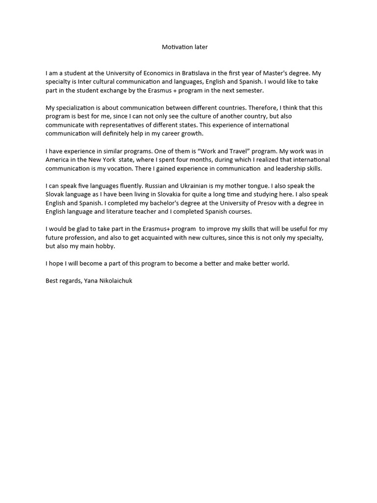 Motivation Letter | PDF