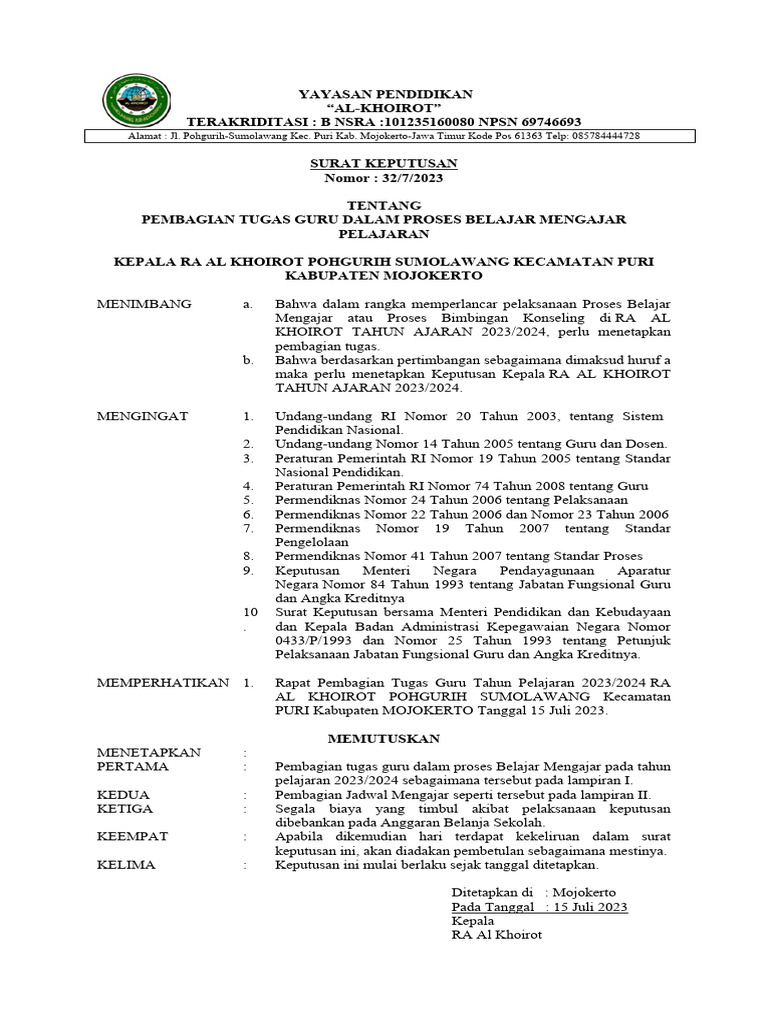 Pembagian Jam Mengajar | PDF