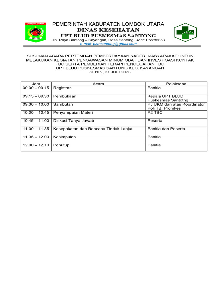 4 Susunan Acara Pemberdayaan Kader TBC | PDF