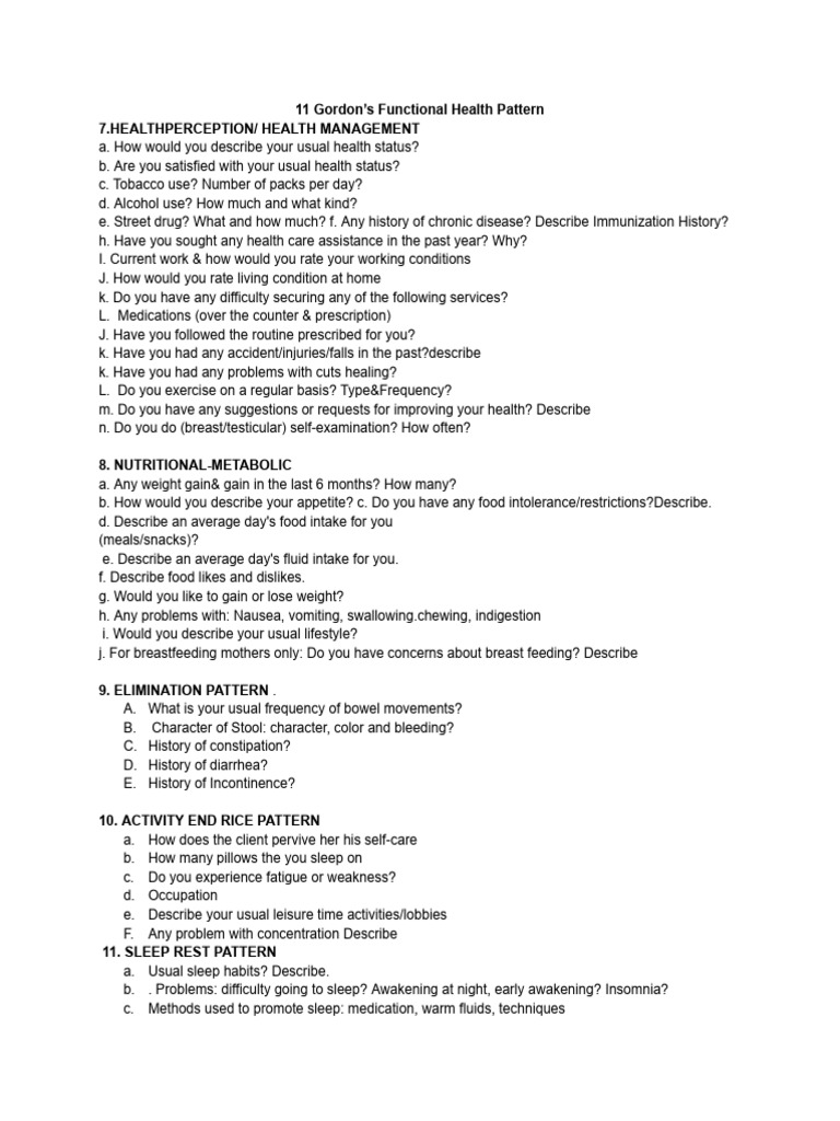 11 Gordon's Functional Health Pattern | Download Free PDF ...