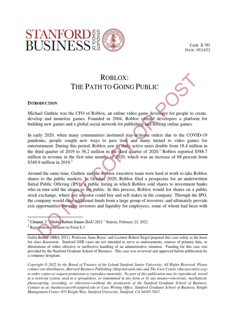 Stanford Roblox CaseStudy | PDF