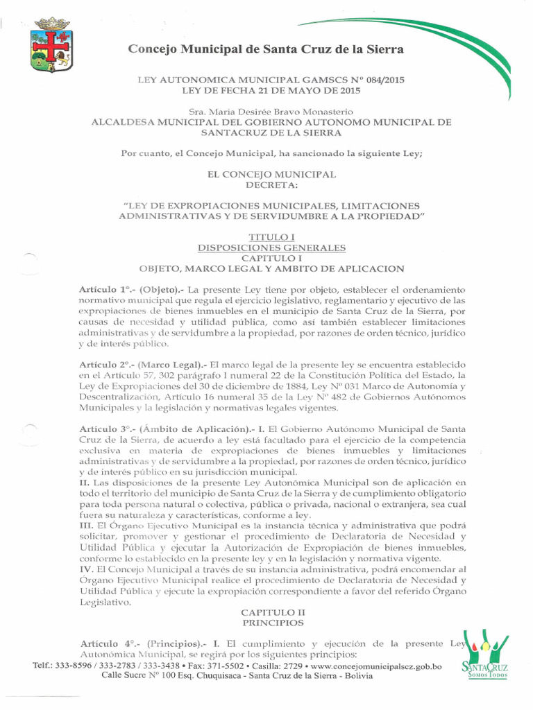 Ley de Expropiaciones Municipales SCZ | PDF | Finanzas y dinero | Derecho