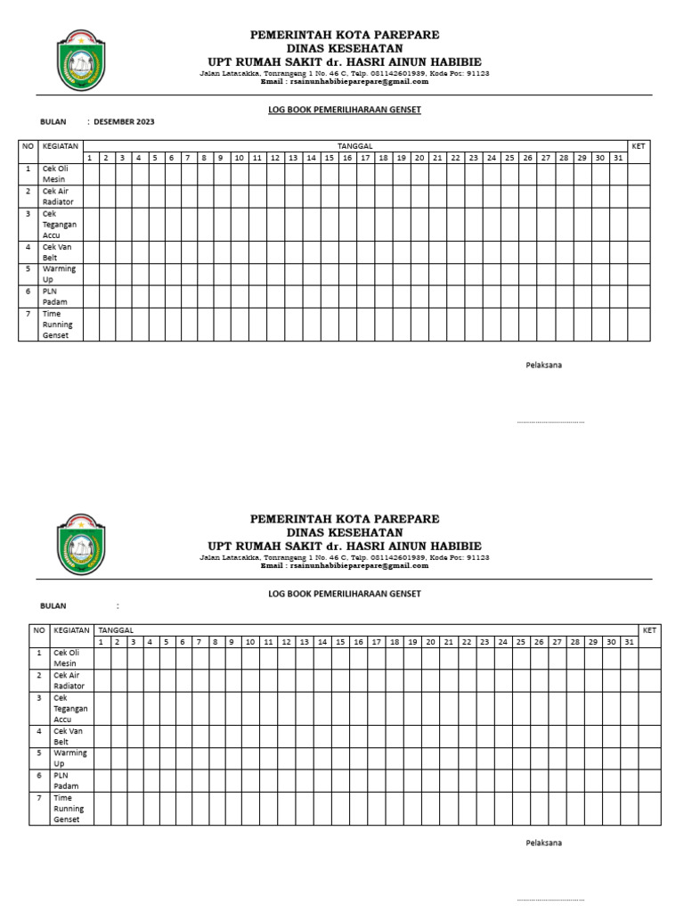 Log Book Genset | PDF