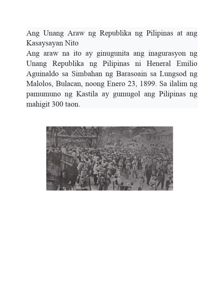 Ang Unang Araw NG Republika NG Pilipinas at Ang Kasaysayan Nito | PDF