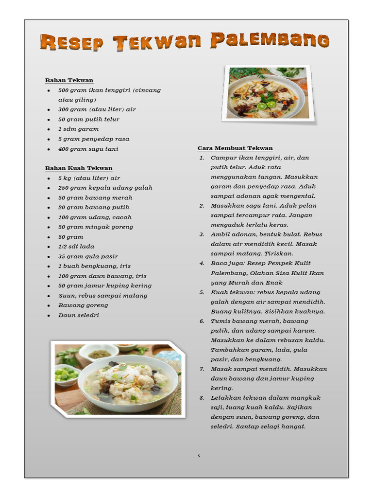 Resep Tekwan Palembang | PDF | Memasak, Makanan, & Anggur