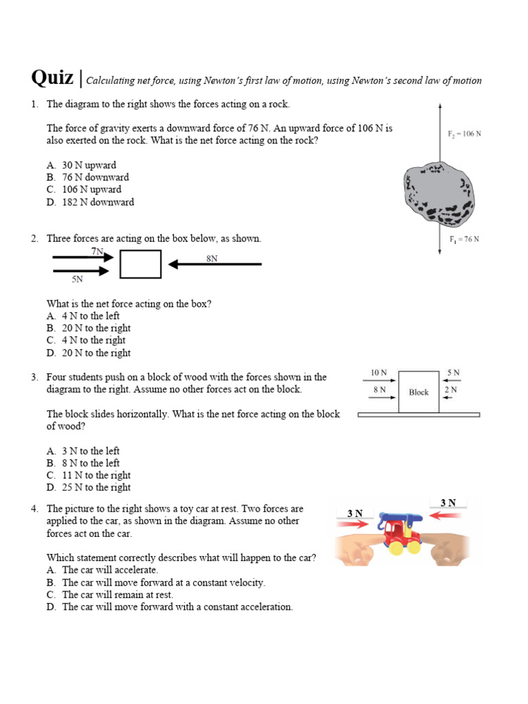 Newtons First and Second Laws Quiz1 | PDF | Force | Drag (Physics)
