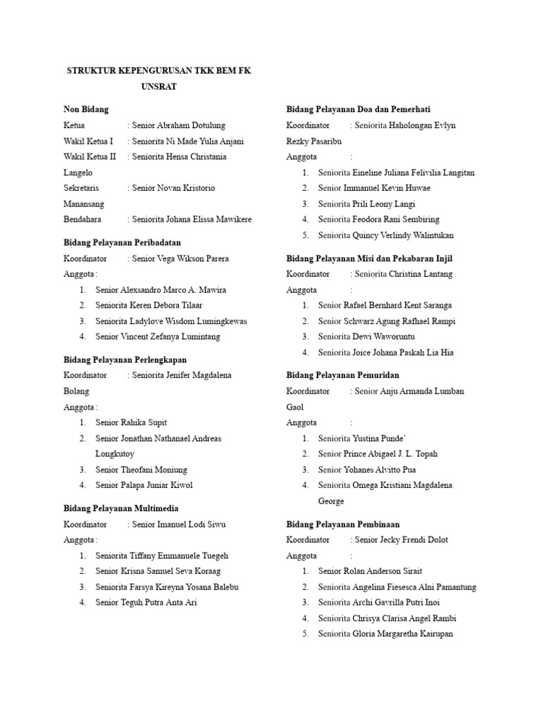 Struktur Kepengurusan TKK Bem FK Unsrat | PDF