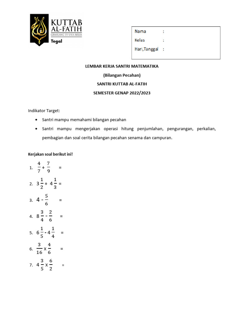 Latihan Soal Bilangan Pecahan | PDF