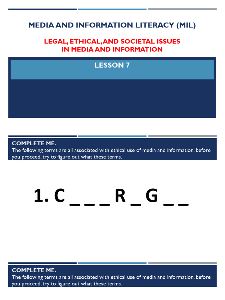 Lesson 7 - Legal, Ethical, and Societal Issues in Media and Information ...