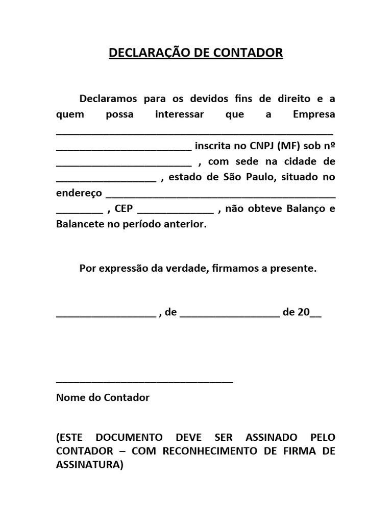 Modelo - Declaração de Contador | PDF