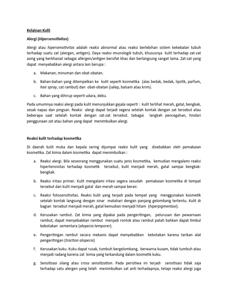 Kelainan Kulit (Alergi Dan Reaksi Kulit Terhadap Kosmetika | PDF