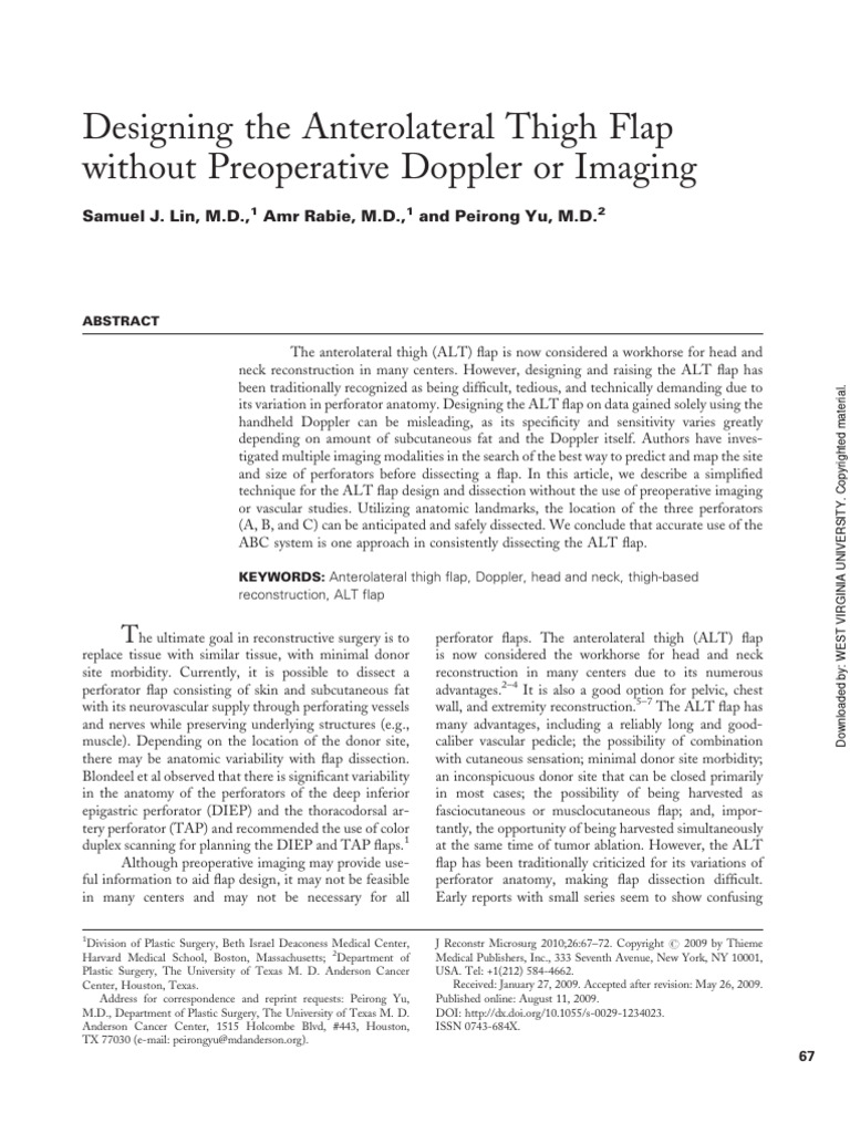 Designing The Anterolateral Thigh Flap Without Preoperative Doppler or ...