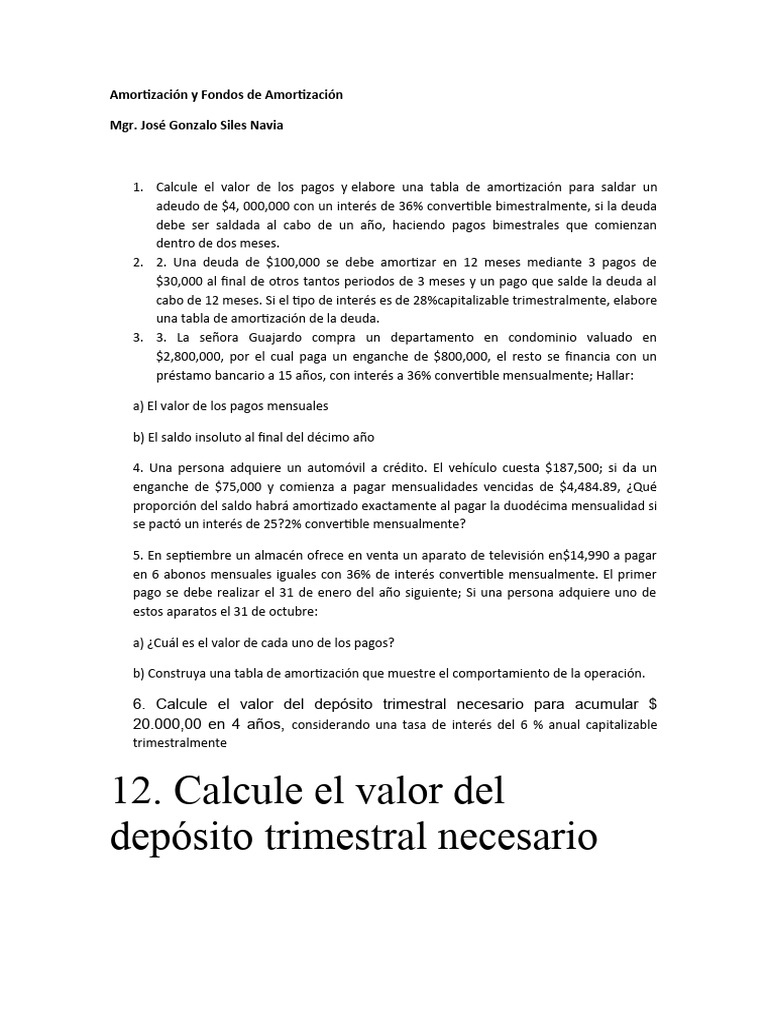 Ejercicios de fondos de amortizacion.1 | PDF | Depreciación | Servicios financieros