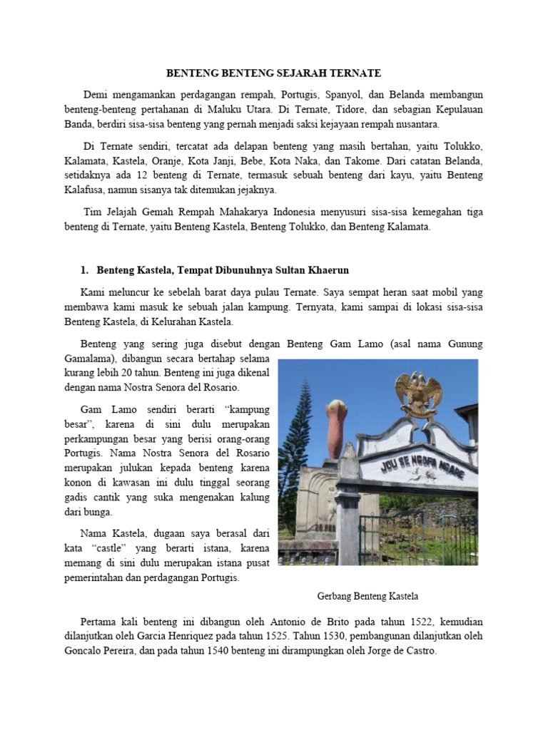 Benteng Benteng Sejarah Ternate | PDF