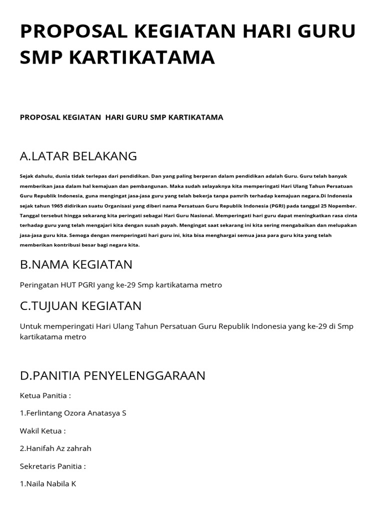 Proposal Kegiatan Hari Guru SMP Kartikatama - 20231023 - 170044 - 0000 | PDF