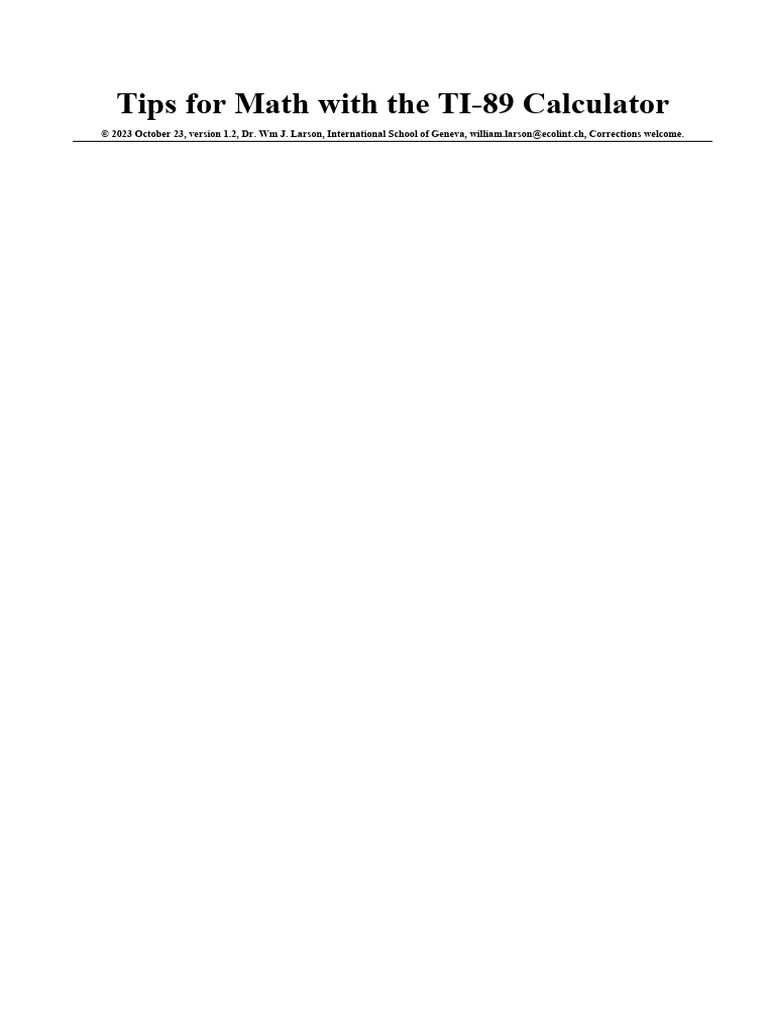 Tips For Math With The TI-89 Calculator | PDF | Complex Number | Zero ...