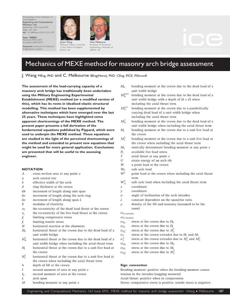 2010 Mechanics of MEXE Method For Masonry Arch Bridge Assessment | PDF
